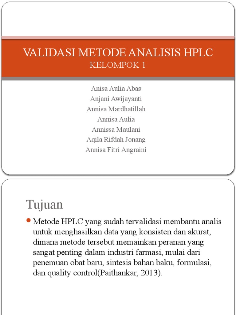 Validasi Metode Analisis HPLC Kel 1 | PDF | Kesehatan Holistik | Sains & Matematika