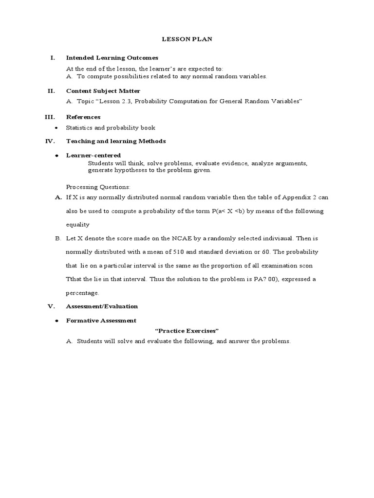 Probability Computation Lesson Plan | PDF