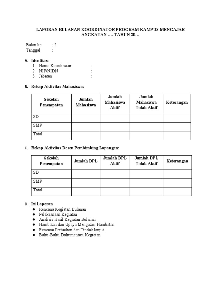 (Format) Laporan Bulan 2 Koordinator PT | PDF (Format) Laporan Bulan 2 Koordinator PT | PDF