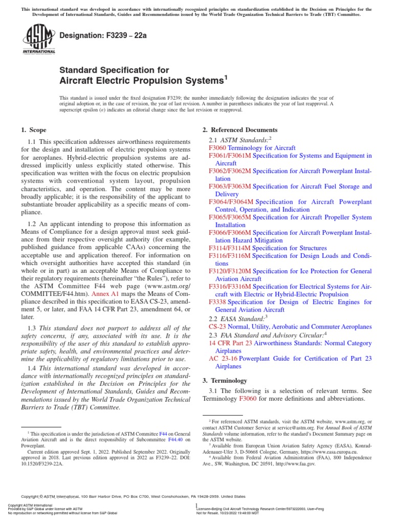 Aircraft Electric Propulsion Systems: Standard Specification For | PDF ...