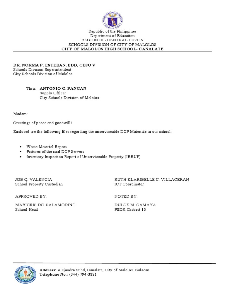 DCP Report on Unserviceable Materials | PDF