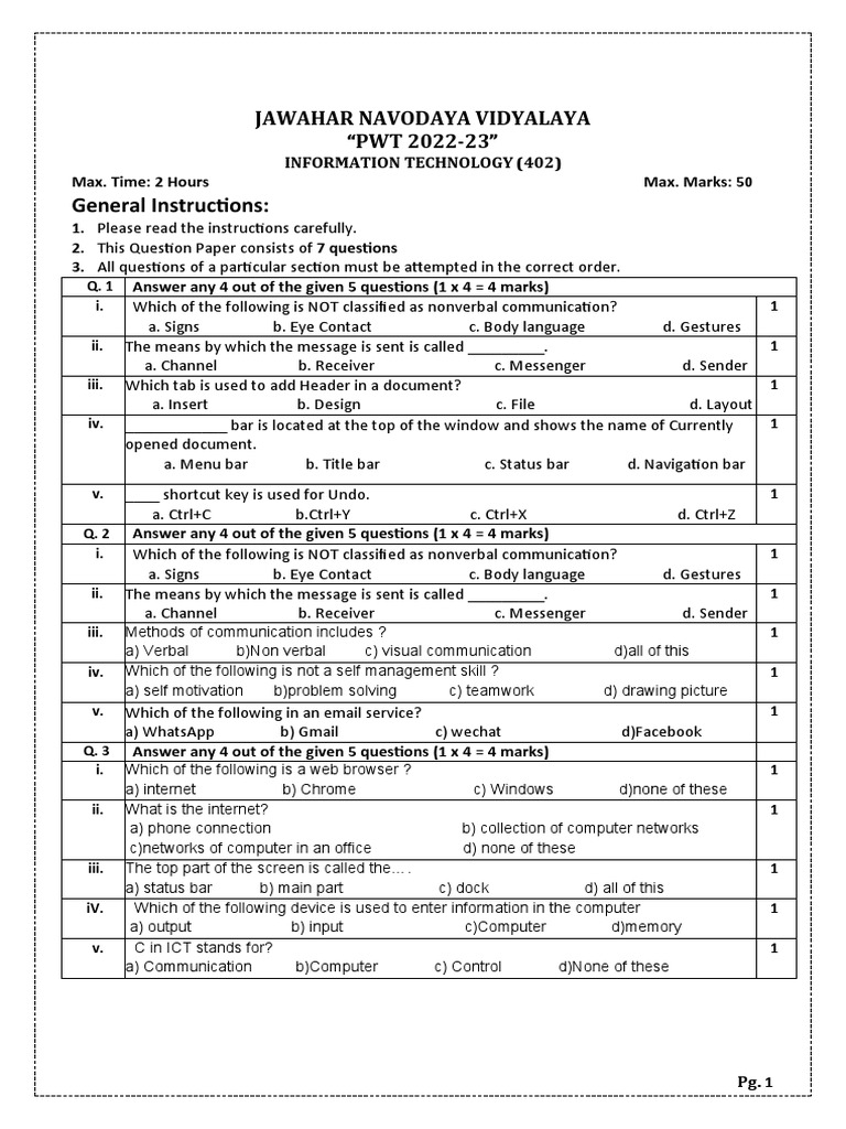 Cbse Class 9 Sample Paper | PDF | Nonverbal Communication | Communication