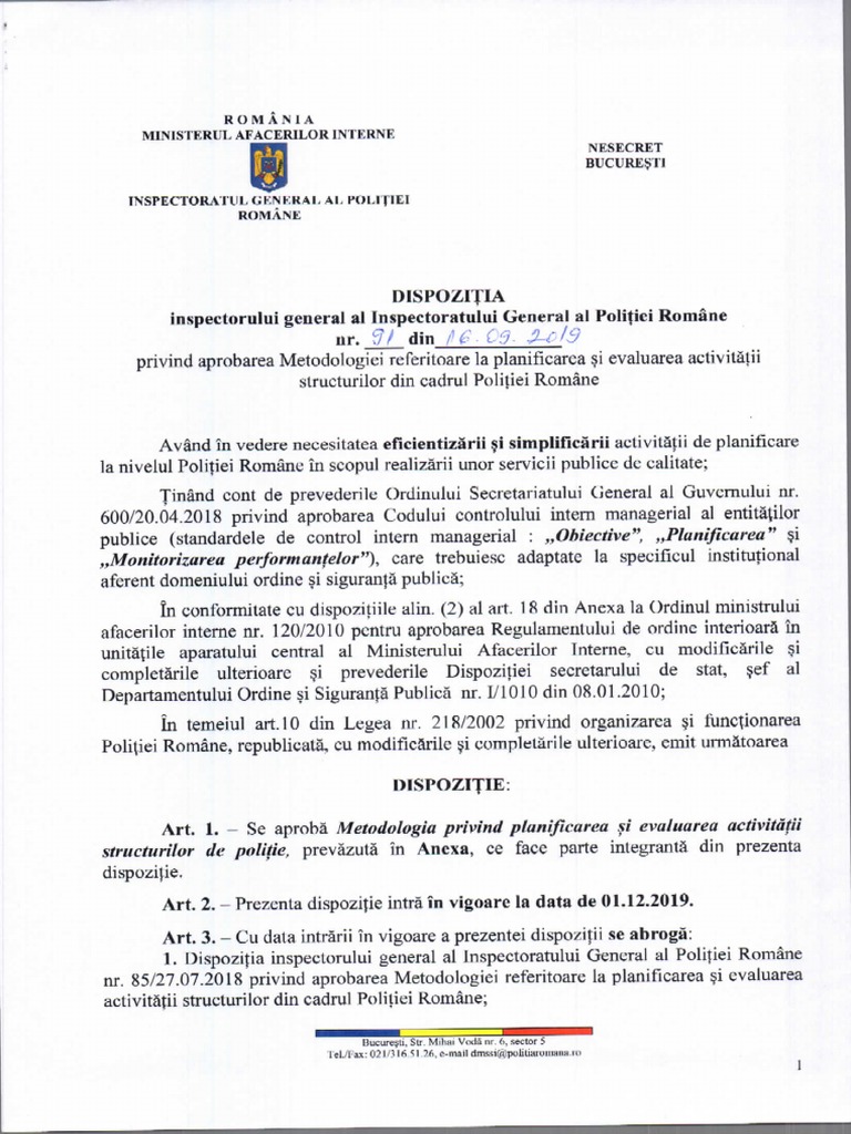 Dispozitia IGPR 91-2019 | PDF