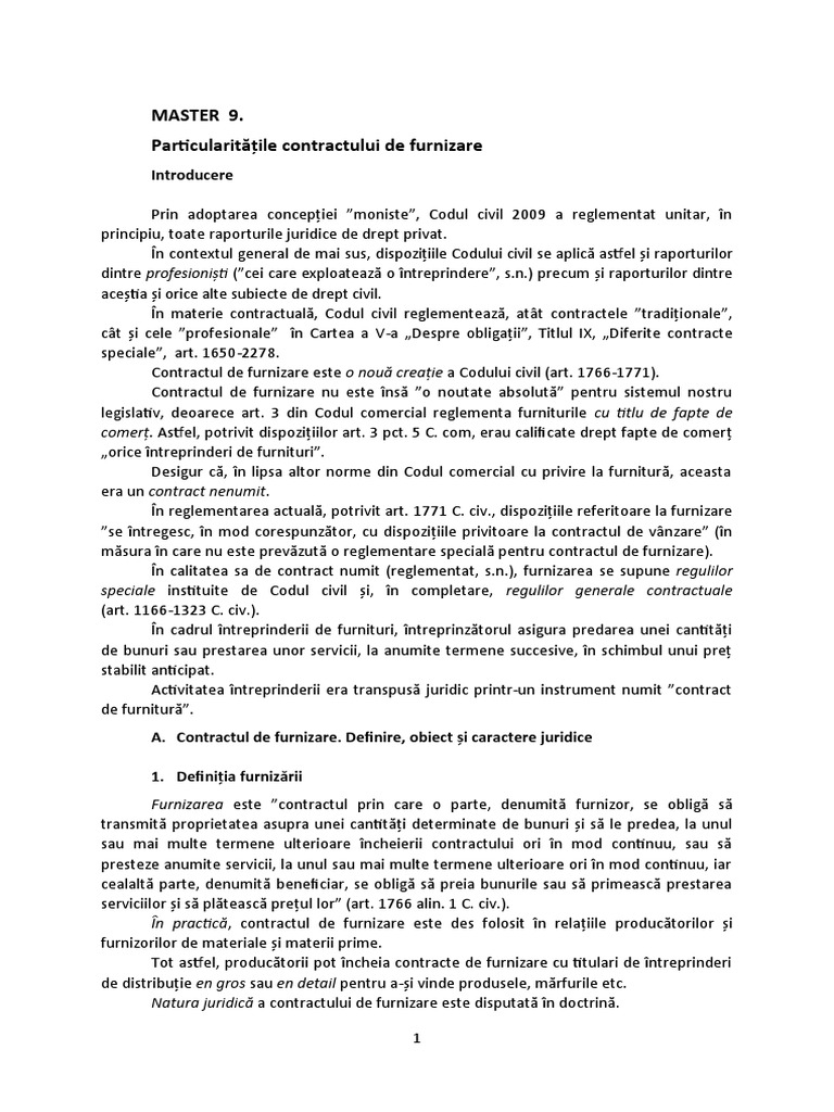 MASTER 9. Particularitati Ale Contractului de Furnizare | PDF
