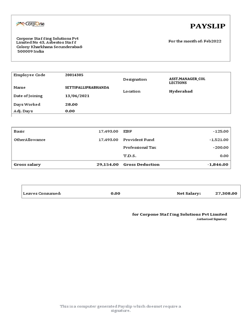 Payslip Mar'2022 | PDF