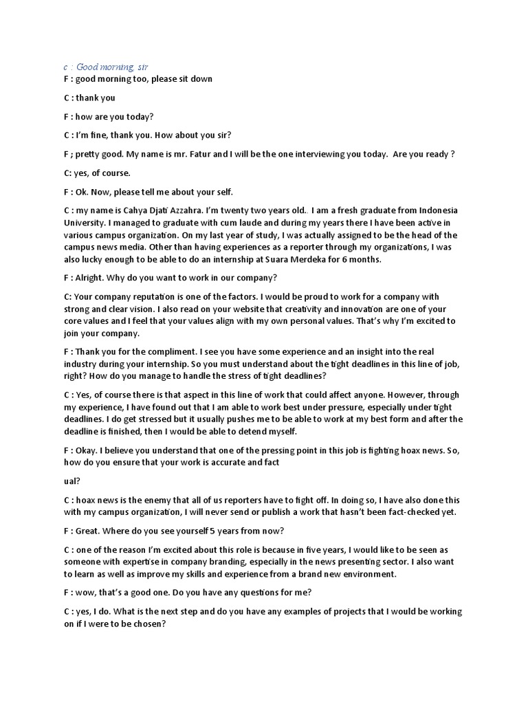 Job Interview Dialogue | PDF | Psychology | Psychological Concepts