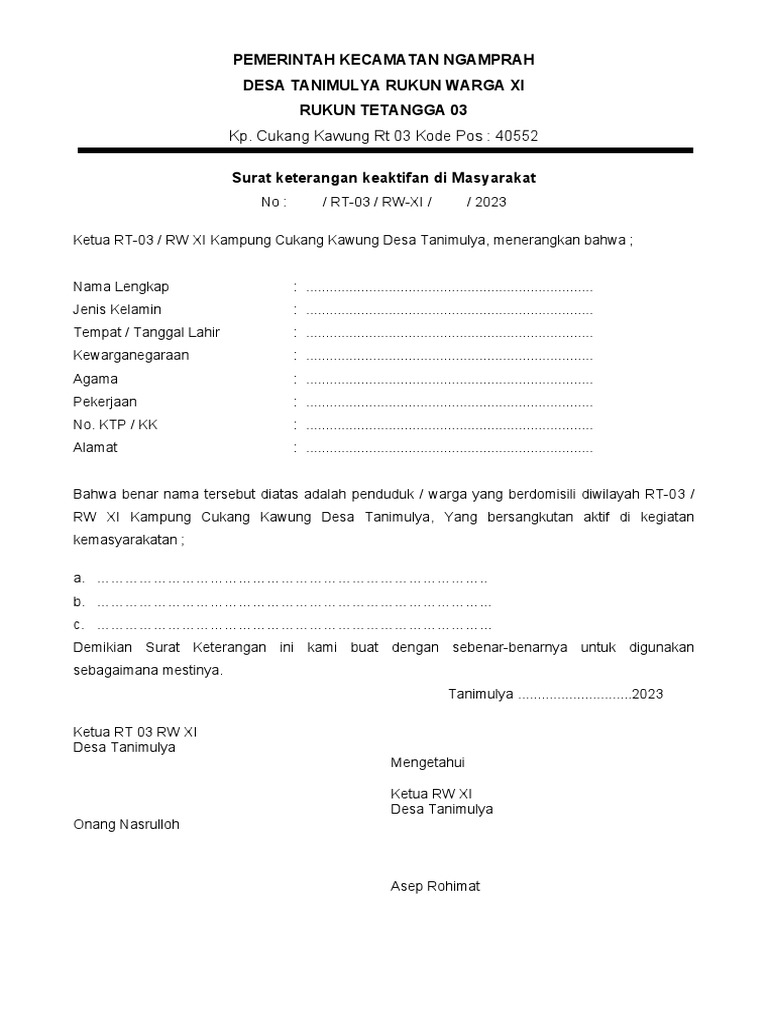 Kop Surat RT 003 | PDF