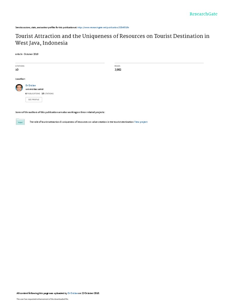 Tourist Attraction and The Uniqueness of Resources On Tourist ...