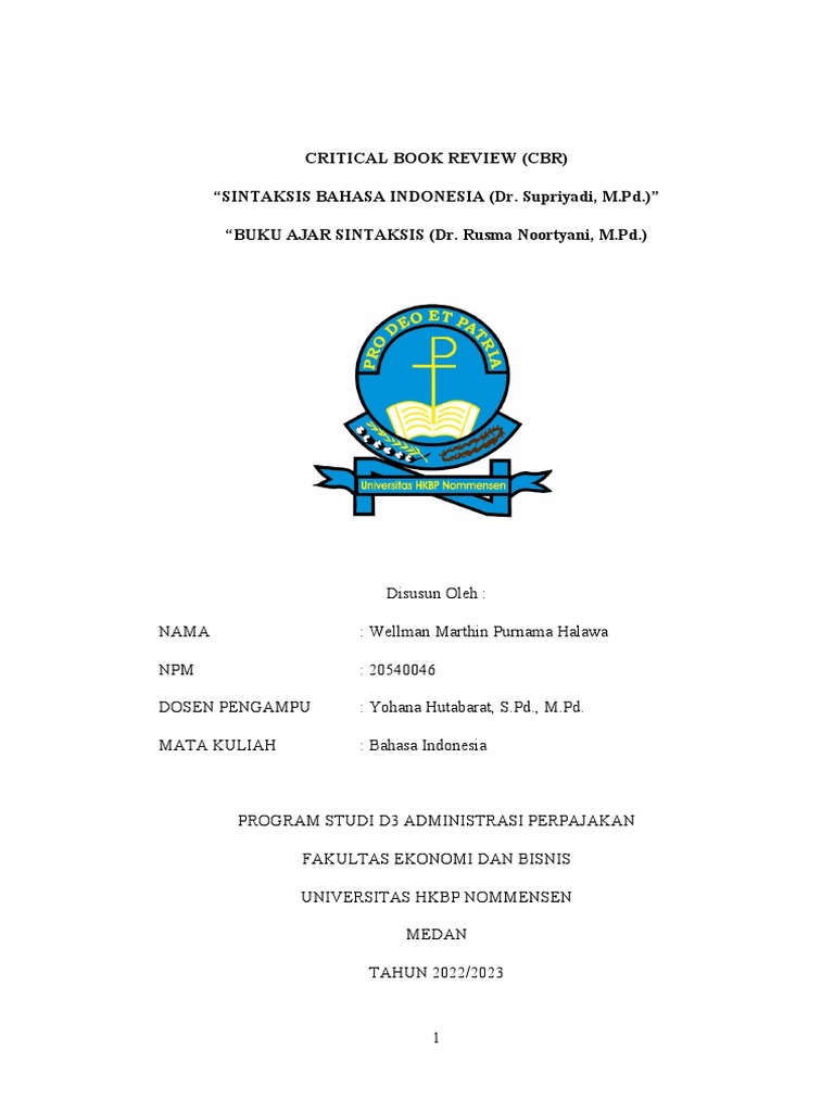 Critical Book Review (CBR) Wellman Marthin Purnama Halawa 20540046 | PDF