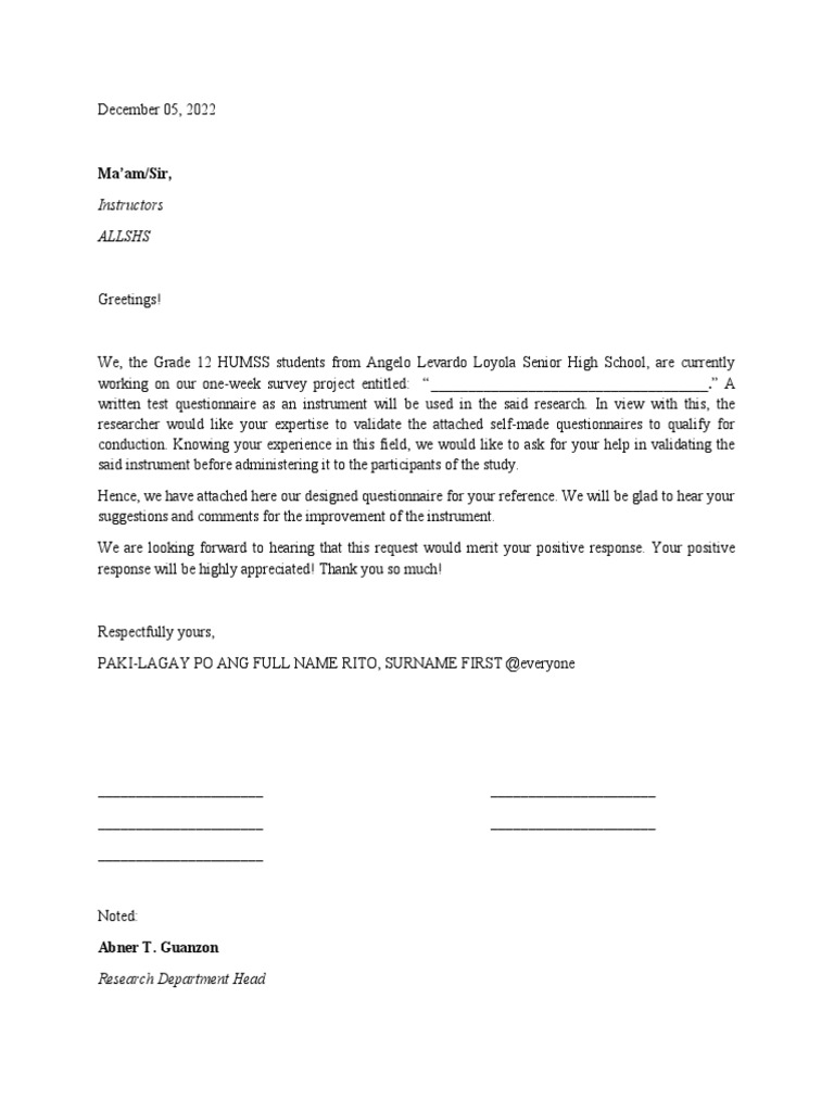 Request for Questionnaire Validation | PDF | Questionnaire