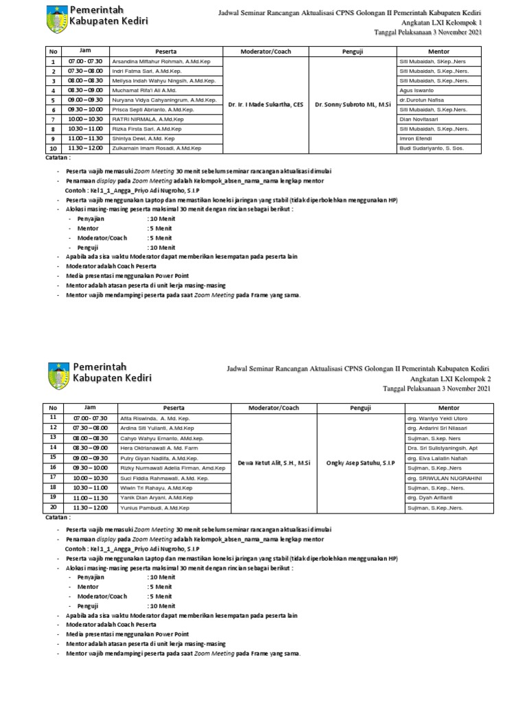 Jadwal Seminar Rancangan Aktualisasi Gel. 12 | PDF