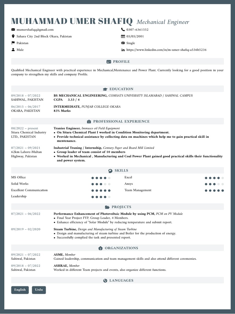 Resume Muhammad Umer Shafiq. | PDF