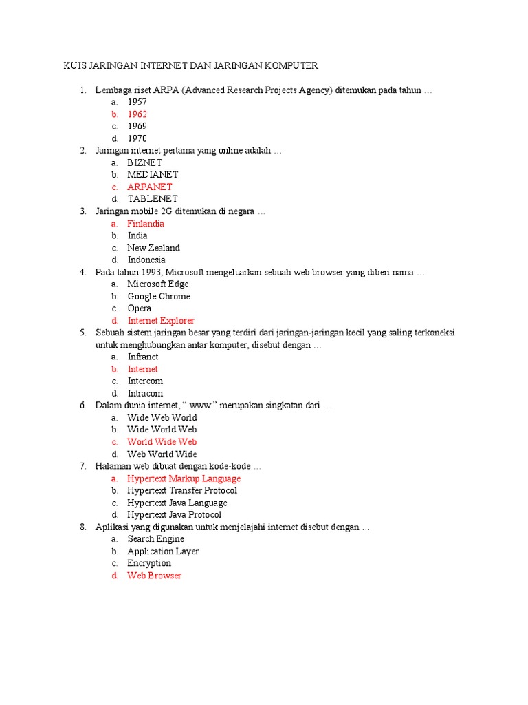 Kuis Jaringan Internet Dan Jaringan Komputer | PDF