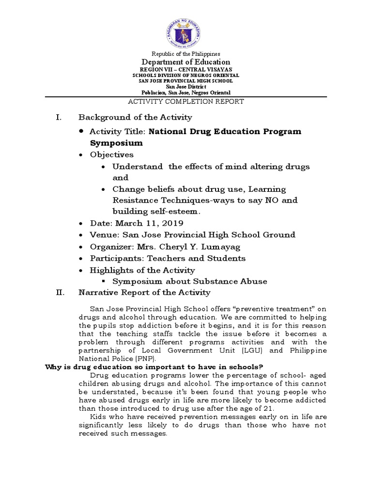 Activity Completion Report - Ndep | PDF | Substance Abuse | Drugs