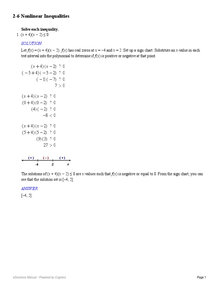 2.6 Nonlinear Inequalities Textbook Solutions | PDF | Polynomial ...