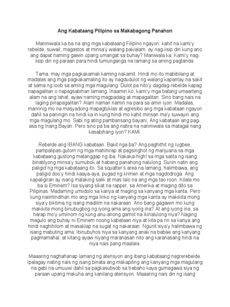 Ang Kabataang Pilipino Sa Makabagong Panahon | PDF Ang Kabataang Pilipino Sa Makabagong Panahon | PDF