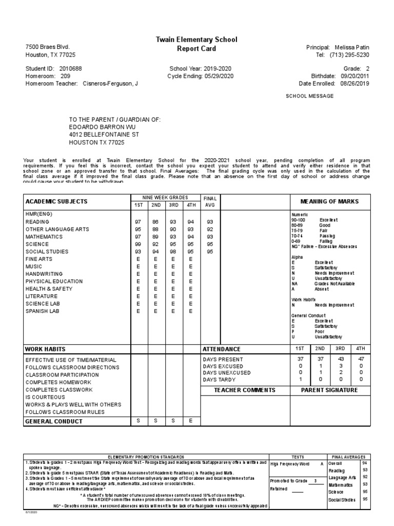 Cycle 4 Report Card For Barron WU, Edoardo | PDF