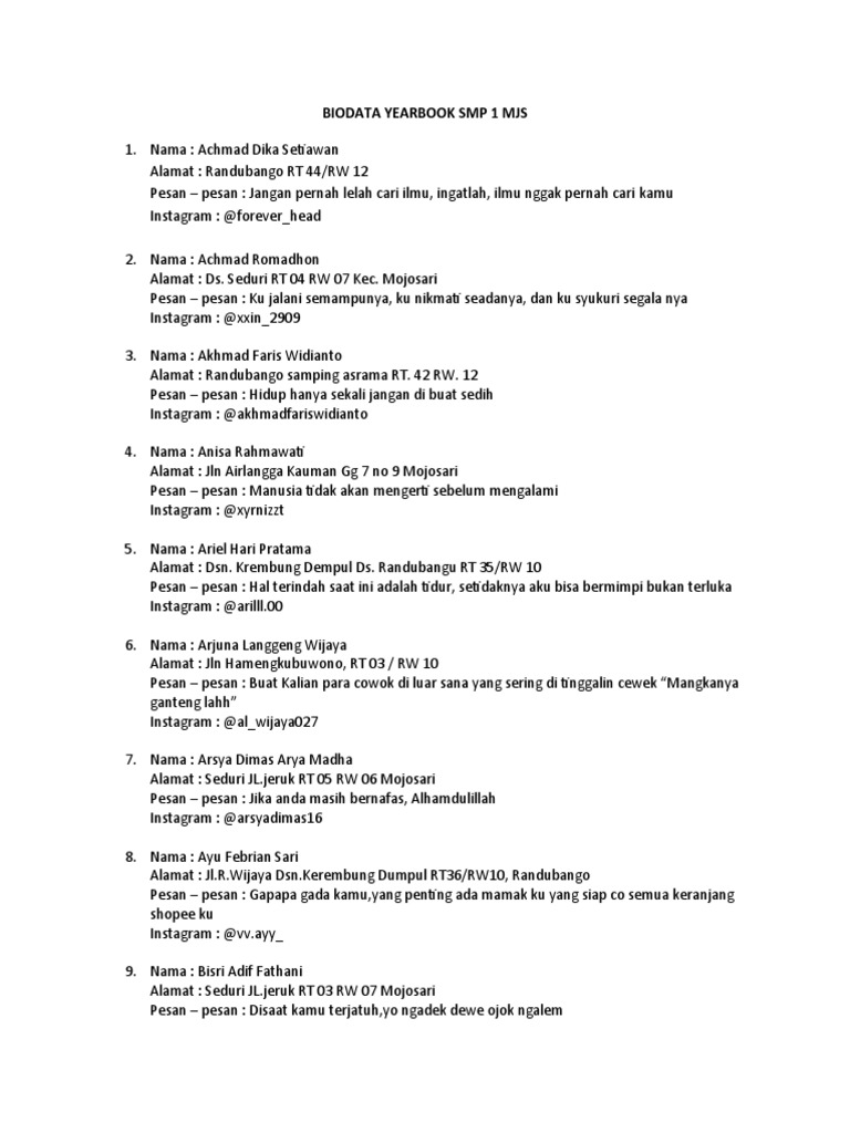 Biodata Yearbook 9a | PDF
