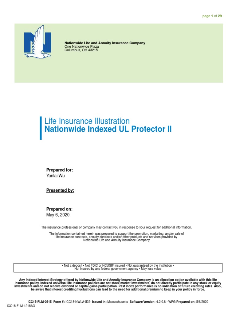 Life Insurance Illustration: Nationwide Indexed UL Protector II | PDF ...