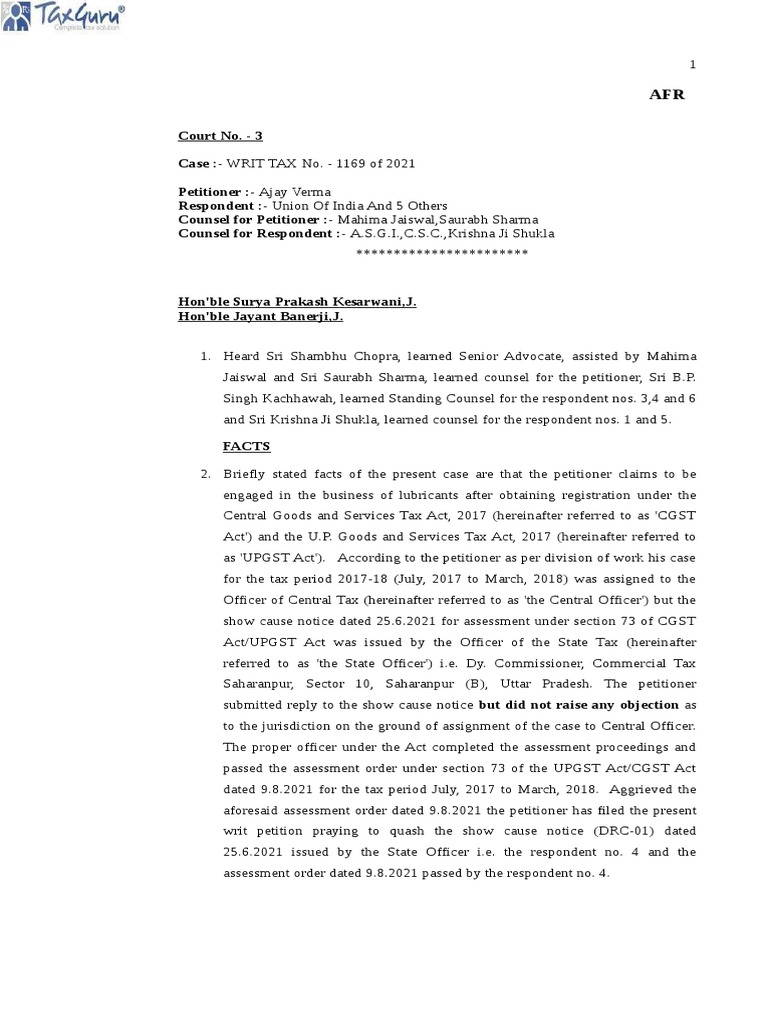 Ajay Verma Vs Union of India Allahabad High Court | PDF | Jurisdiction ...