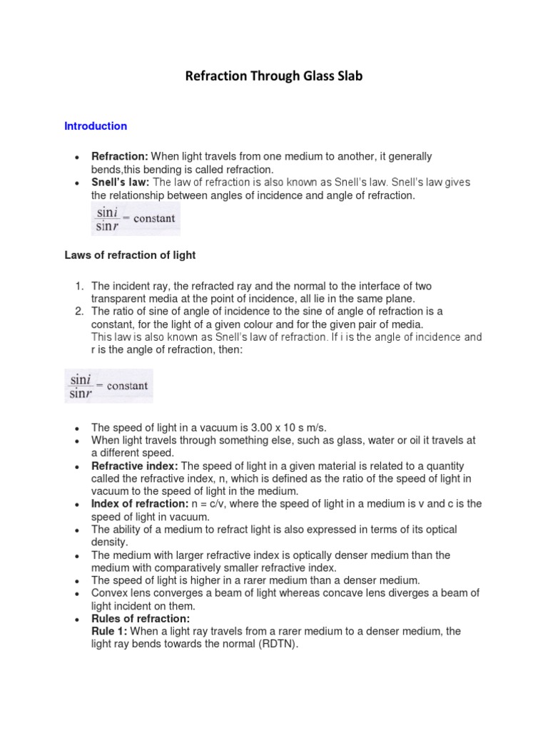 Refraction Experiment with Glass Slab | PDF