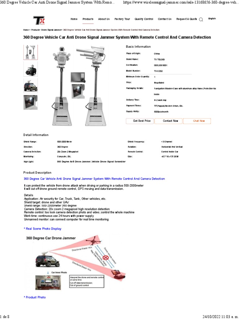 360 Degree Vehicle Car Anti Drone Signal Jammer System With Remote Control and Camera Detection ...
