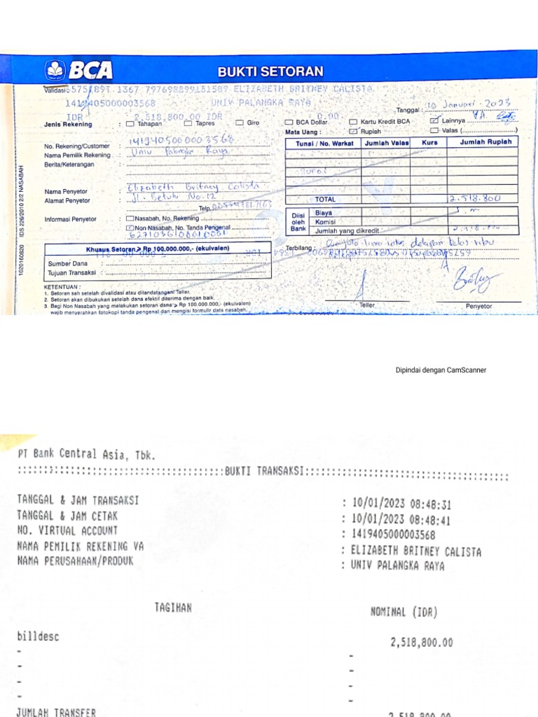 Elizabeth Britney Calista - SLIP PEMBAYARAN UKT SEM 8 Tahap 1 | PDF