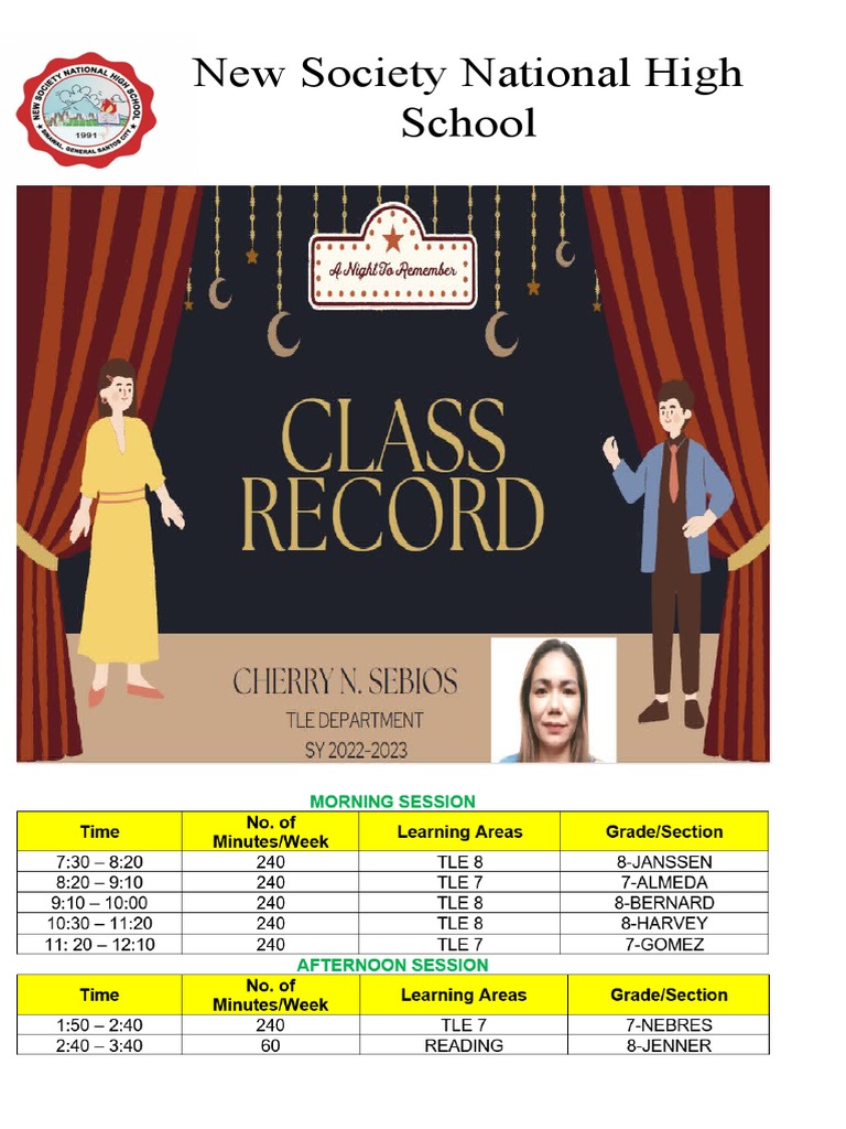 Class Record Cover Page Pdf