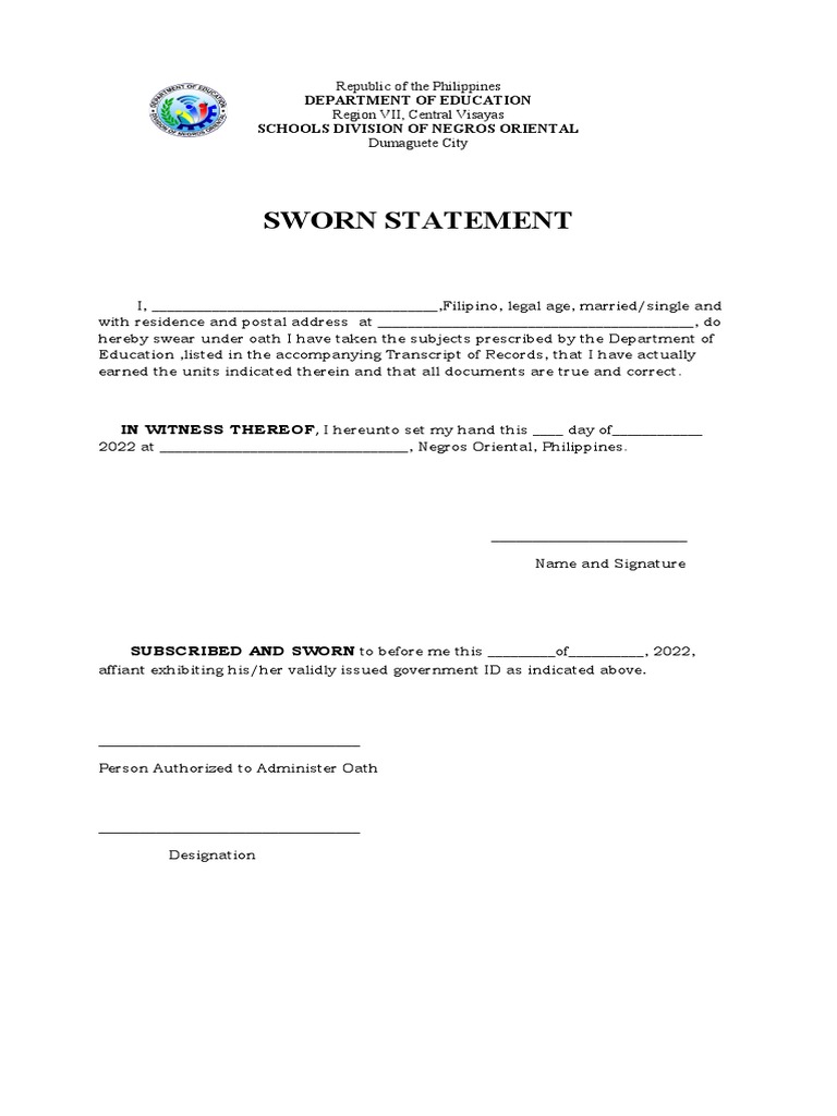 Sworn Statement | PDF