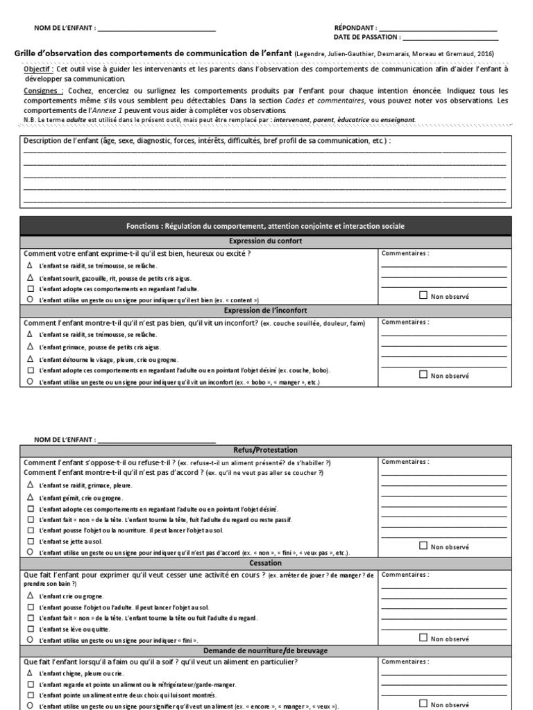 Grille D'observation Des Comportements de Communication | PDF