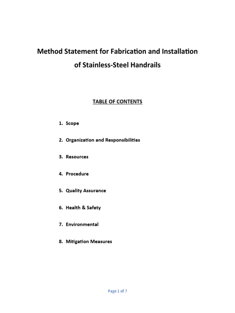Method Statement For Fabrication and Installation For Reference | PDF ...