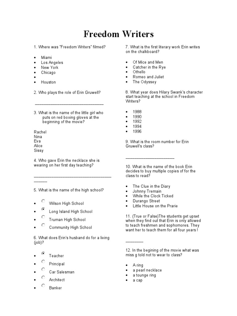 Freedom Writers Movie Quiz and Facts | PDF | General Fiction