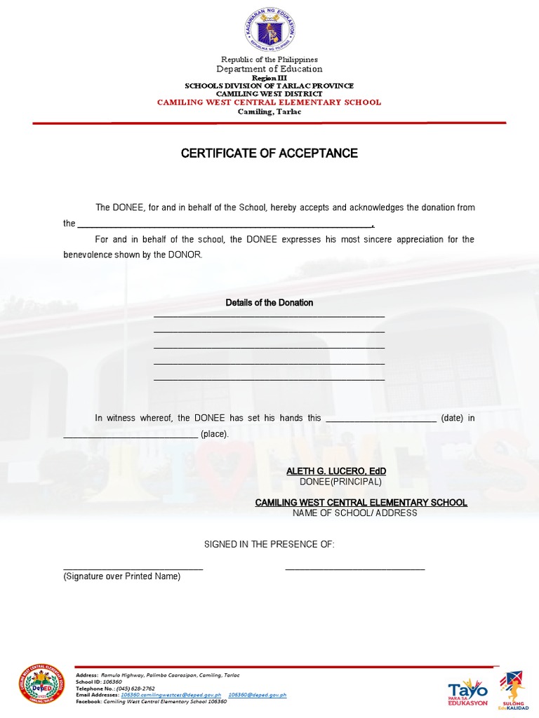 Deed of Donation Acceptance MOA | PDF | Common Law | Civil Law (Common Law)