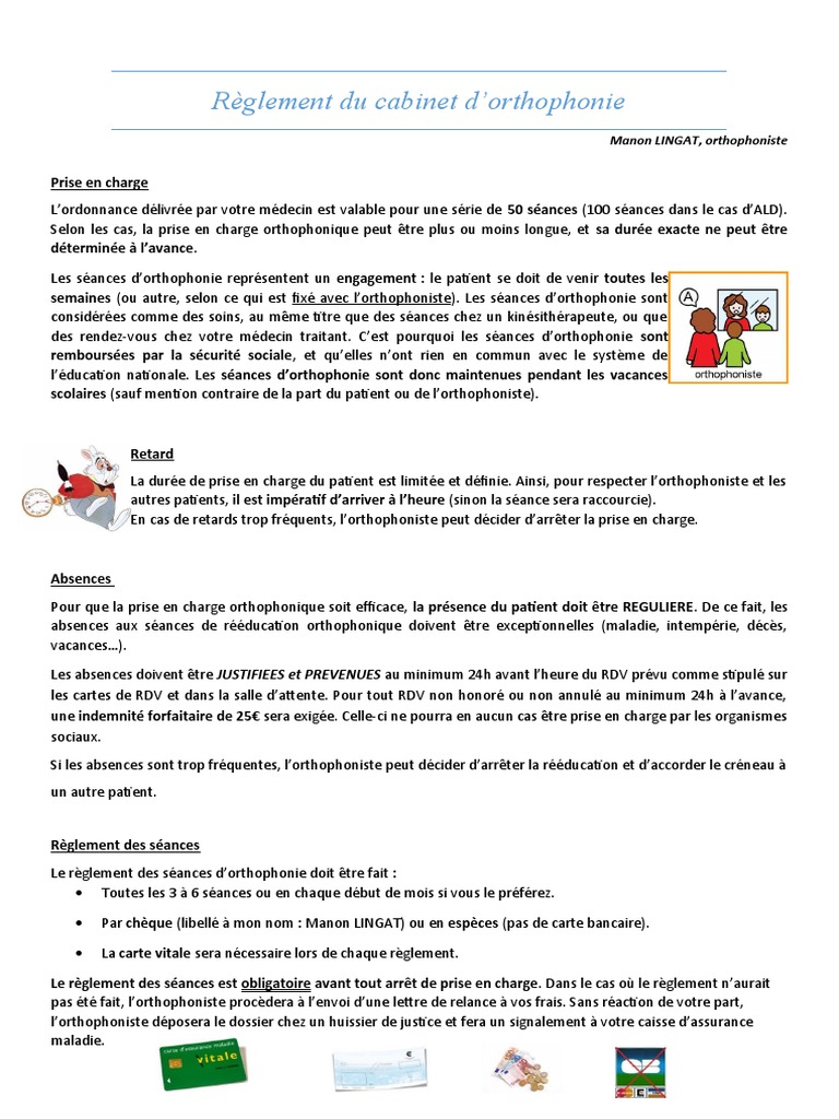 Contrat Début de PEC - Fonctionnement Du Cabinet D - Orthophonie | PDF ...