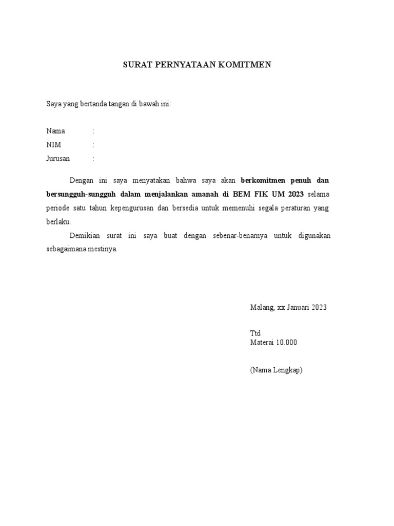Surat Pernyataan Komitmen | PDF