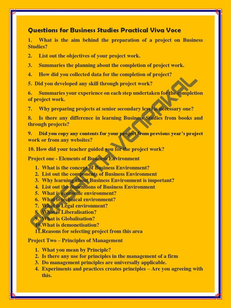 Questions For Business Studies Practical Viva Voce | PDF
