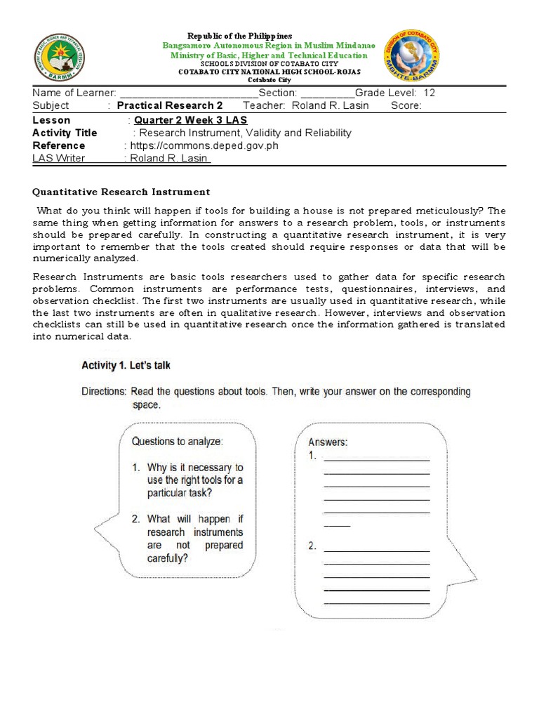 PRAC 2 LEARNING ACTIVITY SHEETS Quarter 2 (WEEK 3 TO 8) | PDF