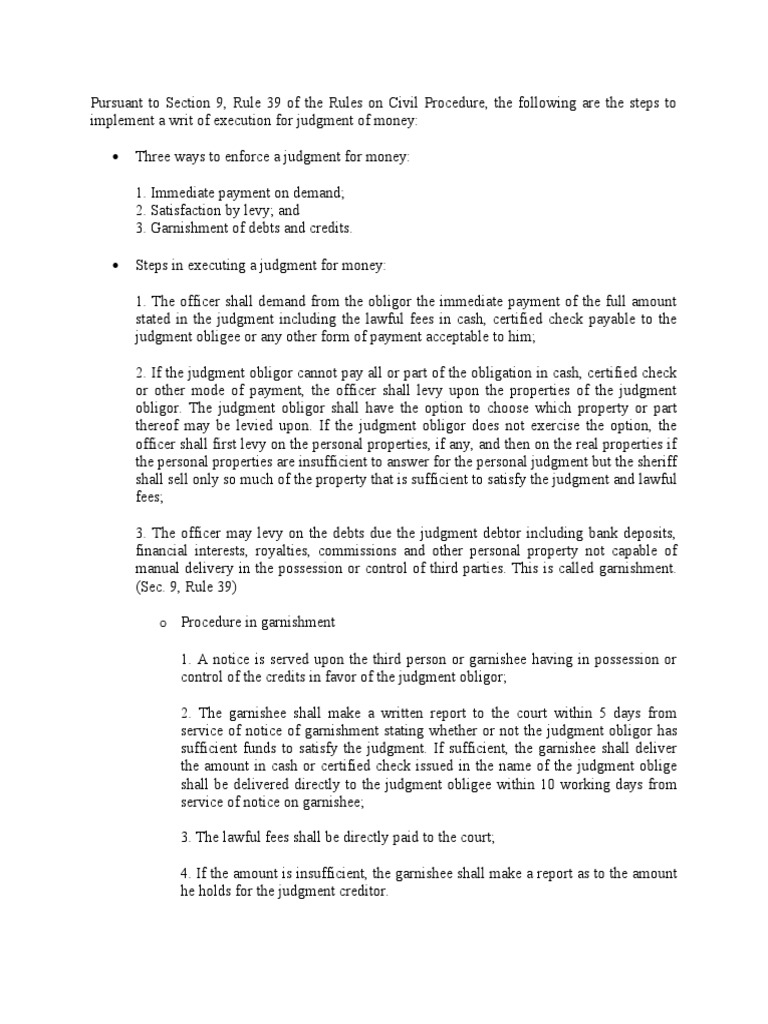 Steps To Implement Writ of Execution | PDF