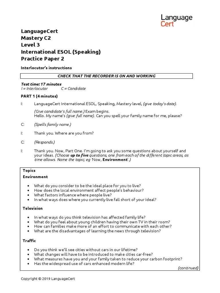 LanguageCert PP2 C2 IESOL Speaking | PDF