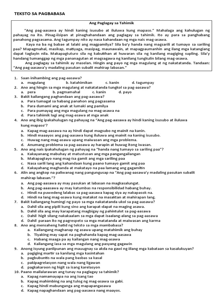 Babasahin Sa Filipino 10 | PDF