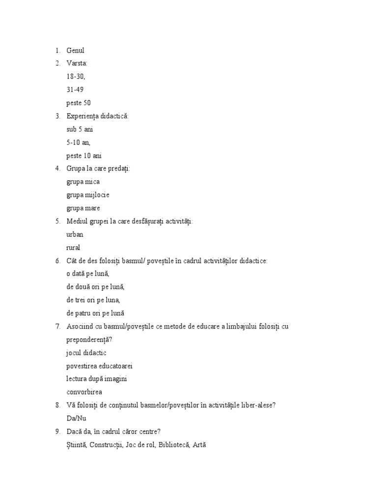 Chestionar Cadre Didactice | PDF