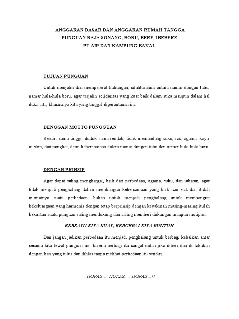 Anggaran Dasar Dan Anggaran Rumah Tangga Punguan Raja Sonang | PDF ...