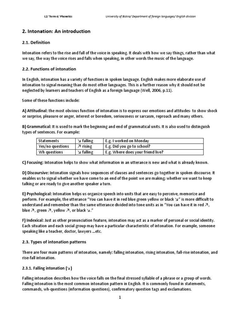 Understanding English Intonation Patterns | PDF | Question | English ...