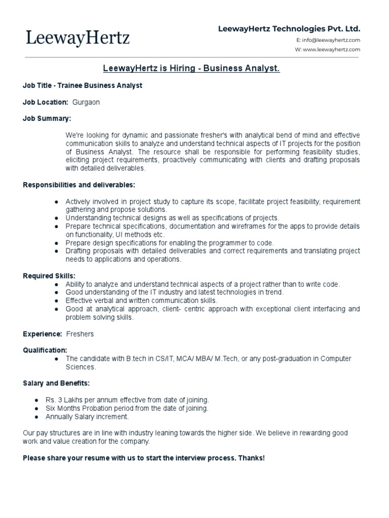 JD For Trainee Business Analyst | Download Free PDF | Computing | Business JD For Trainee Business Analyst | Download Free PDF | Computing | Business