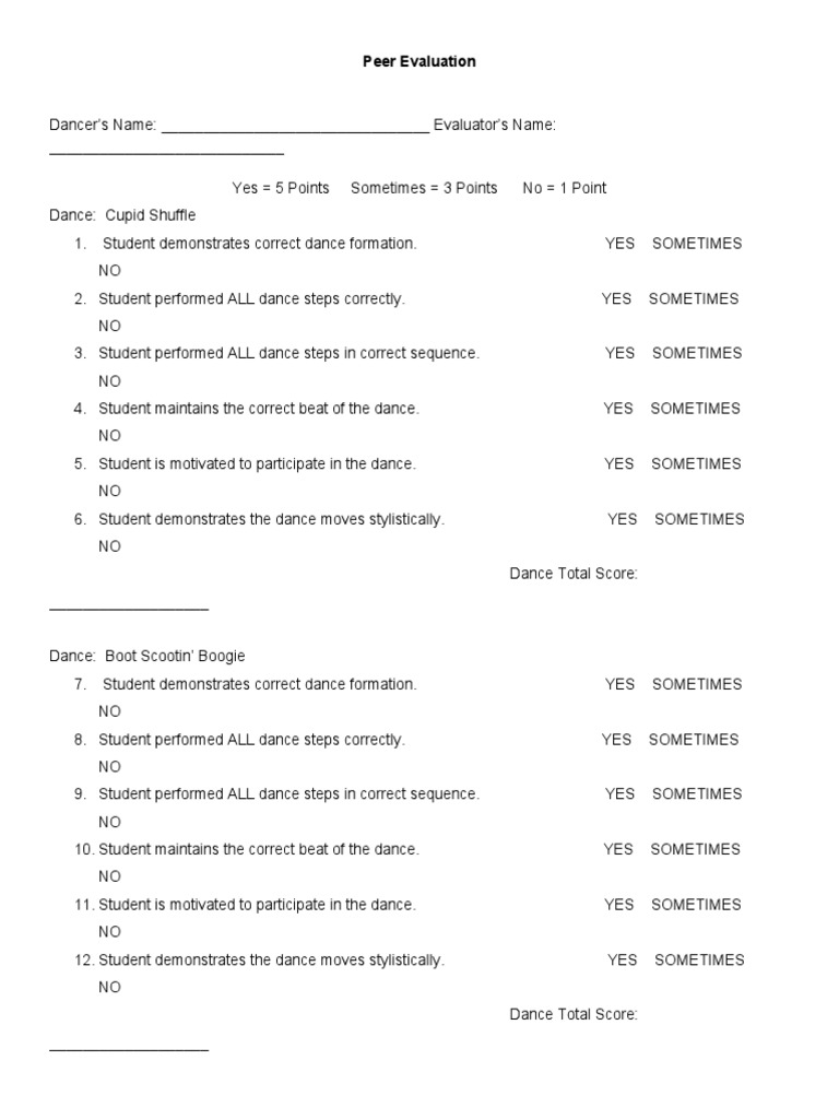 Peer Evaluation Dance | PDF | Cognition | Psychology
