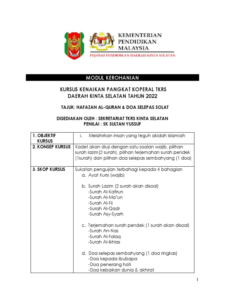 Modul Kerohanian Koperal TKRS 2022 | PDF