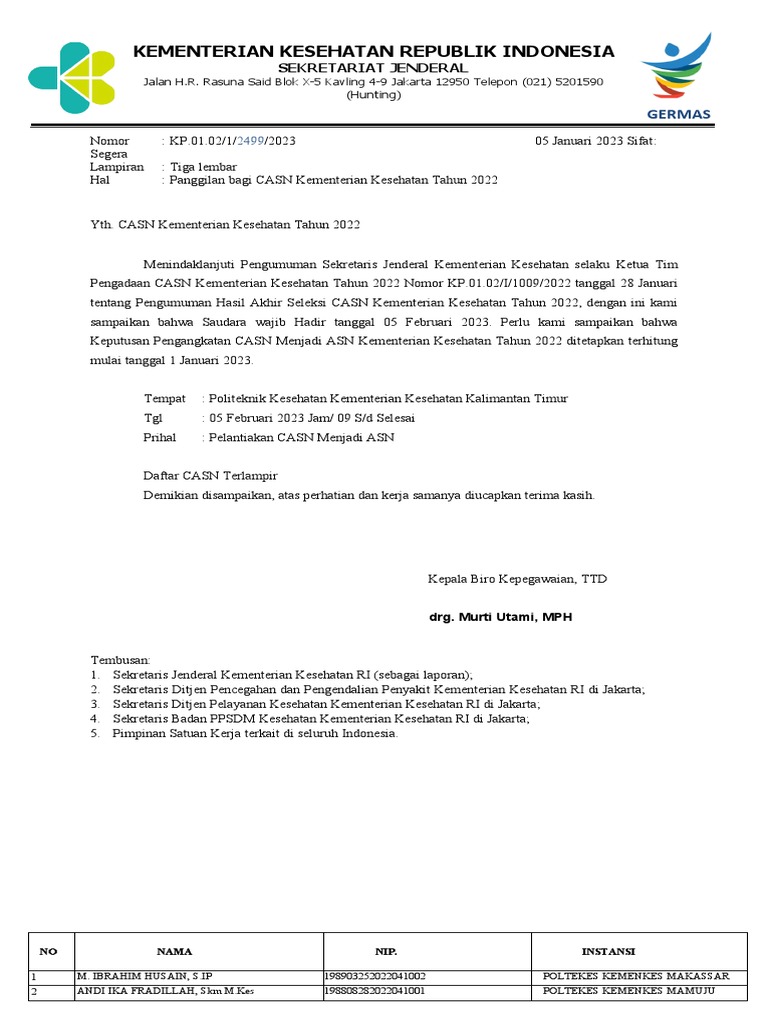 Surat Pemanggilan CPNS | PDF