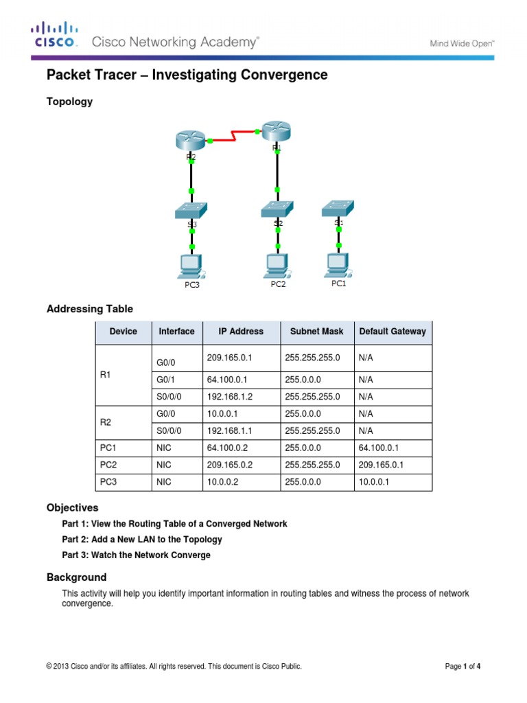 7.1.3.6 Packet Tracer - Investigating Convergence Instructions | PDF ...