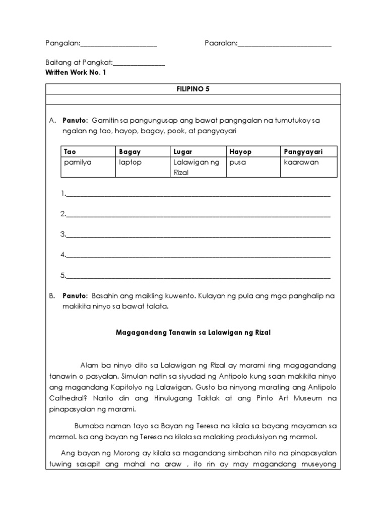 Filipino5 - Written Works 1 | PDF