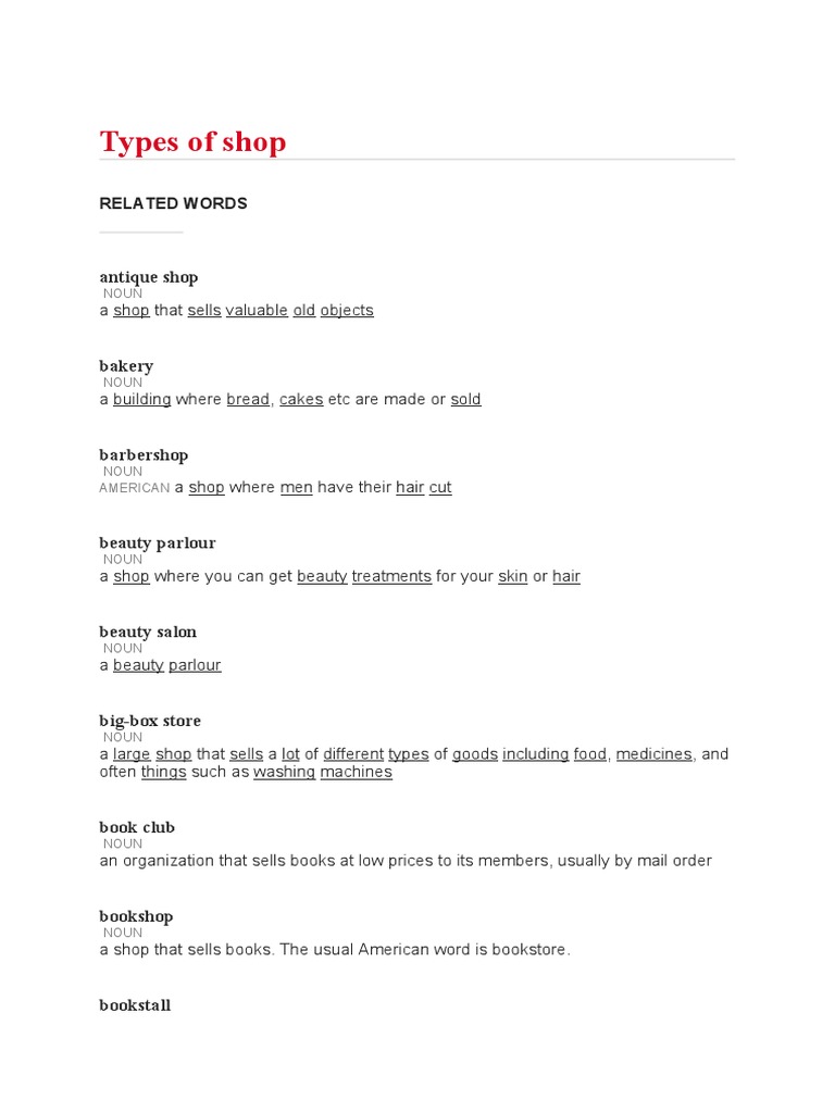 Types of Shop | PDF | Convenience Store | Delicatessen
